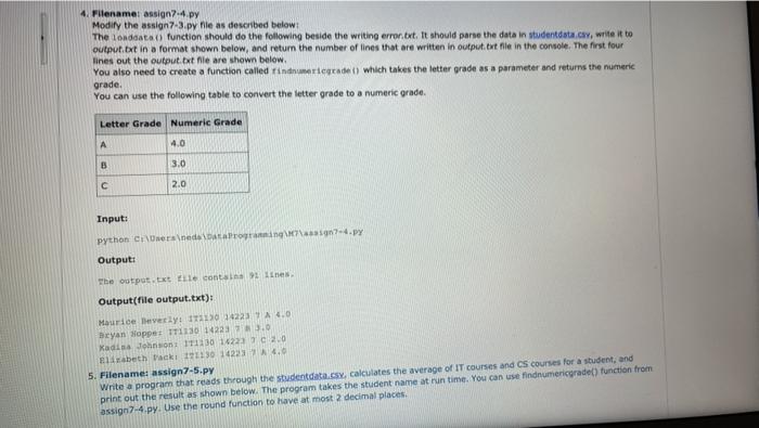 Solved 4 Filename Assign7 4 Py Modify The Assign7 3 Py Nie