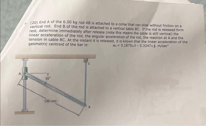 Solved A . (20) End A of the 6.00 kg rod AB is attached to a | Chegg.com