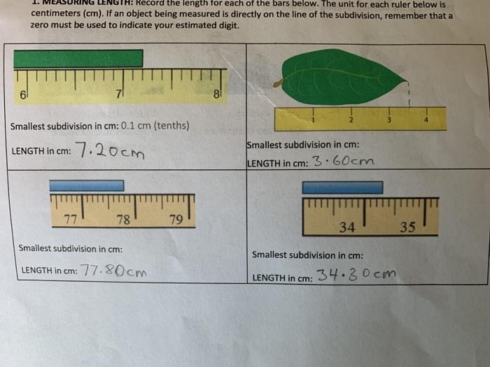 Solved 1. MEASURING LENGTH: Record the length for each of | Chegg.com