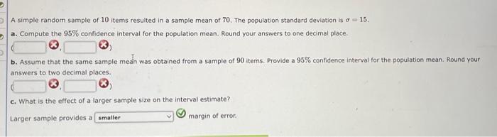 Solved A simple random sample of 10 items resulted in a | Chegg.com