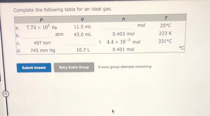Solved Complete the following table for an ideal gas. 8 more | Chegg.com