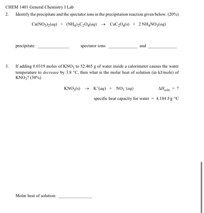 Solved CHEM 1401 General Chemistry I Lab 2. Identify the | Chegg.com