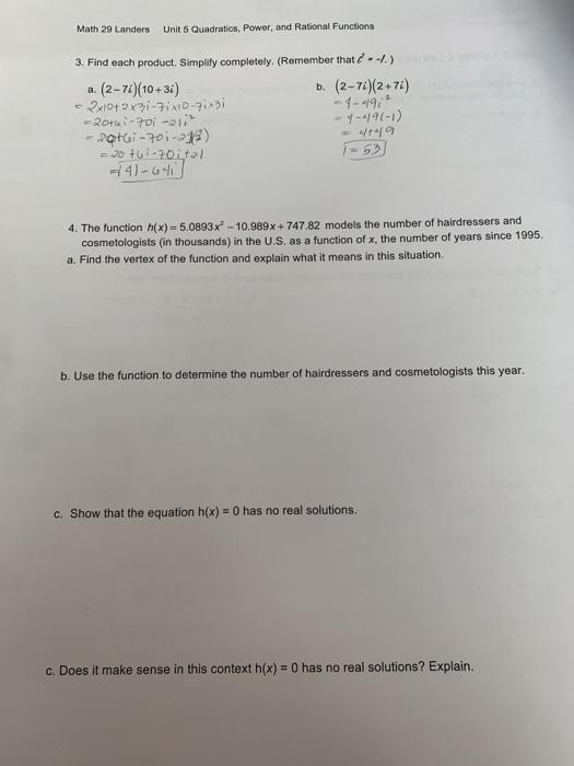 Solved Math 29 Landers Unit 5 Quadratics, Power, and | Chegg.com