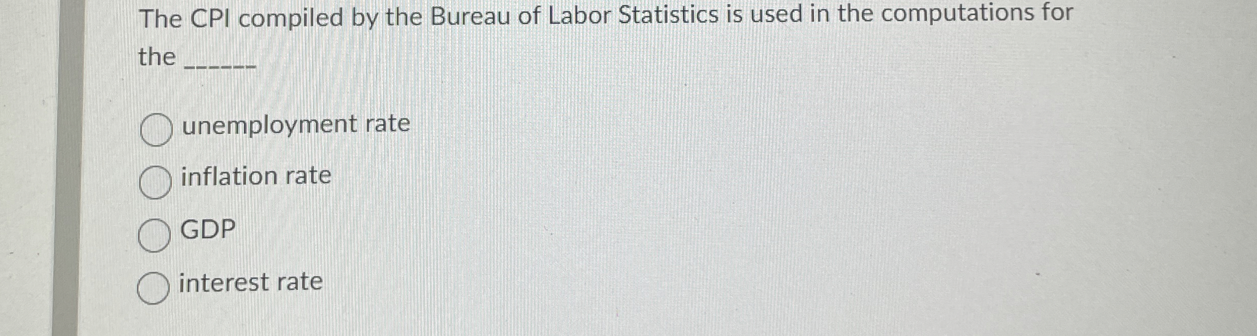 Solved The CPI compiled by the Bureau of Labor Statistics is | Chegg.com