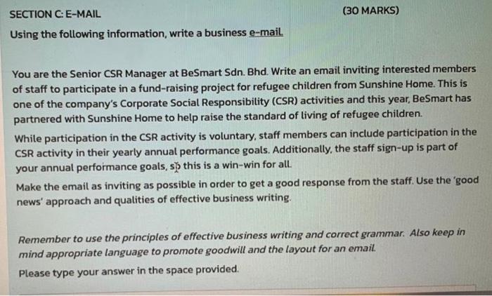 Solved (30 MARKS) SECTION C. E-MAIL Using the following | Chegg.com
