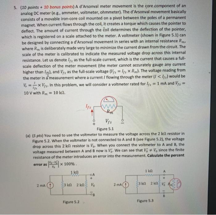Solved 5. (10 points + 10 bonus points) A d'Arsonval meter | Chegg.com