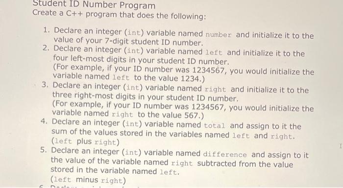 Solved Student ID Number Program Create a C++ program that | Chegg.com