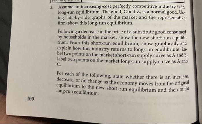 Solved 2. Assume an increasing-cost perfectly competitive | Chegg.com