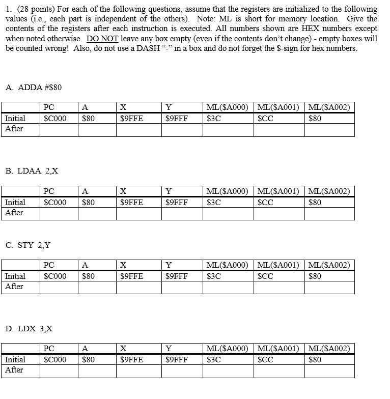 Solved (28 ﻿points) ﻿For each of the following questions, | Chegg.com