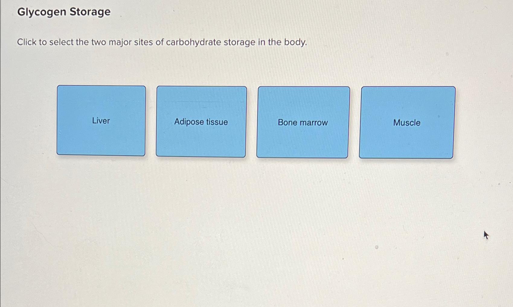 Solved Glycogen StorageClick to select the two major sites | Chegg.com