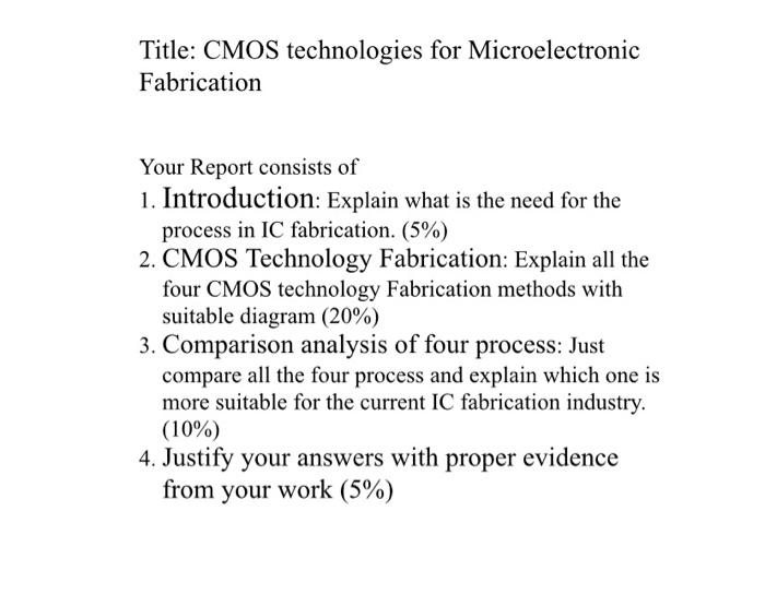 Solved Title: CMOS technologies for Microelectronic | Chegg.com