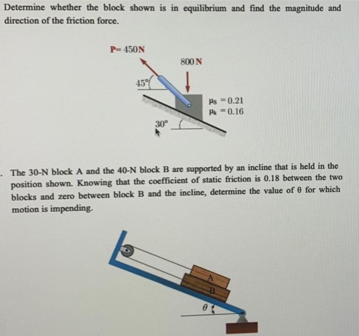 Solved Determine whether the block shown is in equilibrium | Chegg.com
