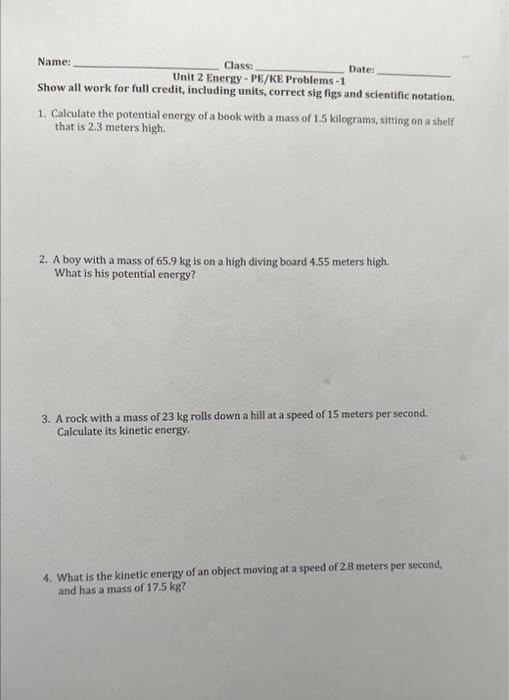 Solved 1. Calculate the potential energy of a book with a | Chegg.com