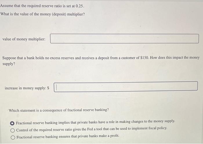 Solved Assume that the required reserve ratio is set at | Chegg.com