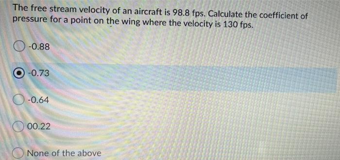 Solved The free stream velocity of an aircraft is 98.8 fps. | Chegg.com