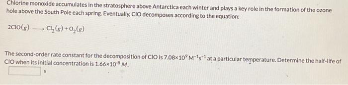 Chlorine monoxide accumulates in the stratosphere | Chegg.com