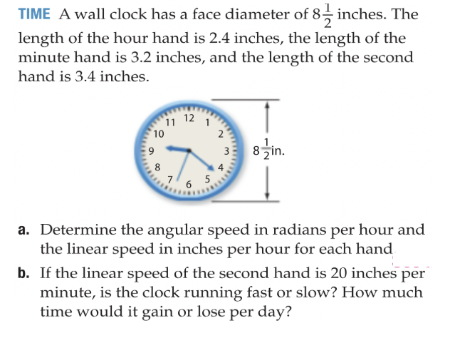 Solved TIME A wall clock has a face diameter of 8.5 ﻿inches. | Chegg.com