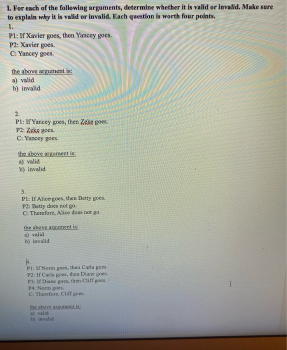 Solved 1. For each of the following arguments, determine | Chegg.com