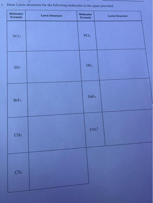 Solved 1. Draw Lewis structures for the following molecules | Chegg.com