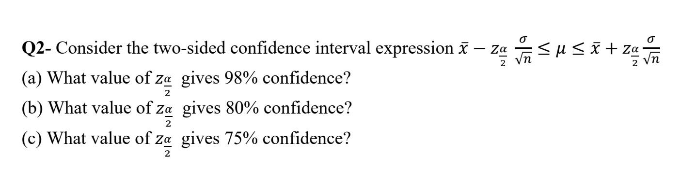 Solved Q2- Consider the two-sided confidence interval | Chegg.com