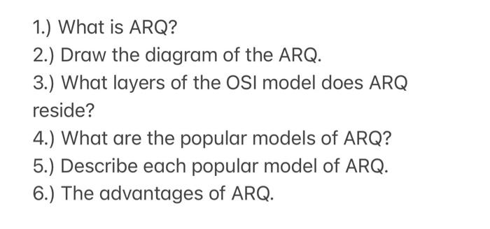 Solved 1.) What is ARQ ? 2.) Draw the diagram of the ARQ. | Chegg.com