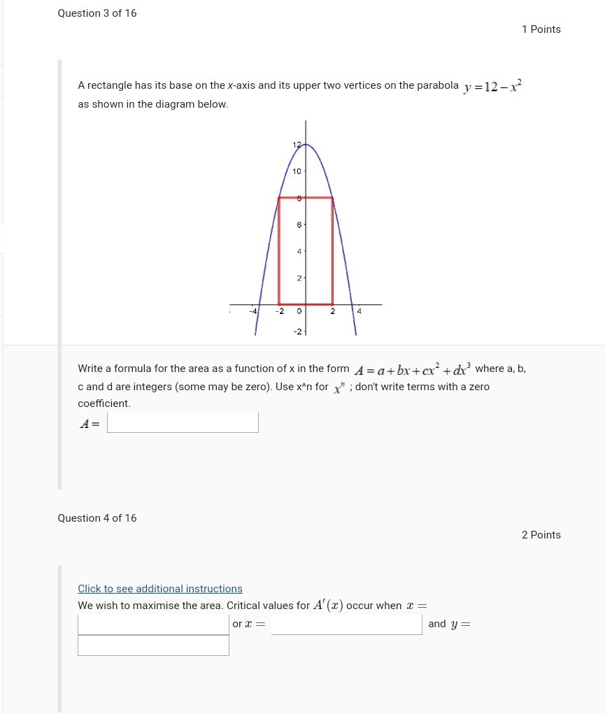 Solved Question 3 of 16 1 Points A rectangle has its base on | Chegg.com