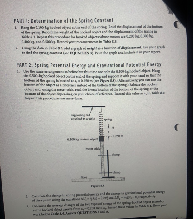 Solved PART I: Determination of the Spring Constant 1. Hang | Chegg.com