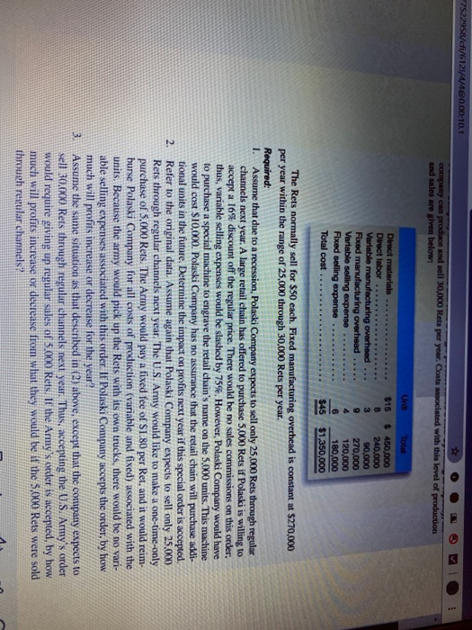 Solved anageria X + company can produce and sell 30,000 Rets | Chegg.com