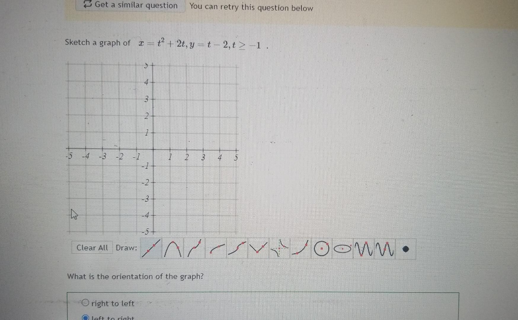 Sketch a graph of x=t2+2t,y=t−2,t≥−1. What is the | Chegg.com