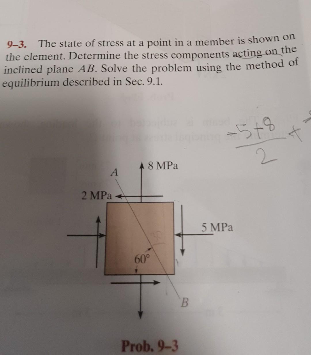 Solved 9-3. The state of stress at a point in a member is | Chegg.com