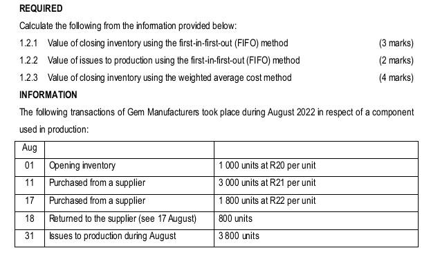 Solved REQUIRED Calculate the following from the information | Chegg.com