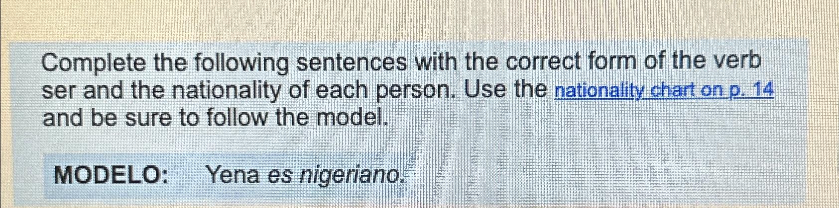 Solved Complete the following sentences with the correct | Chegg.com