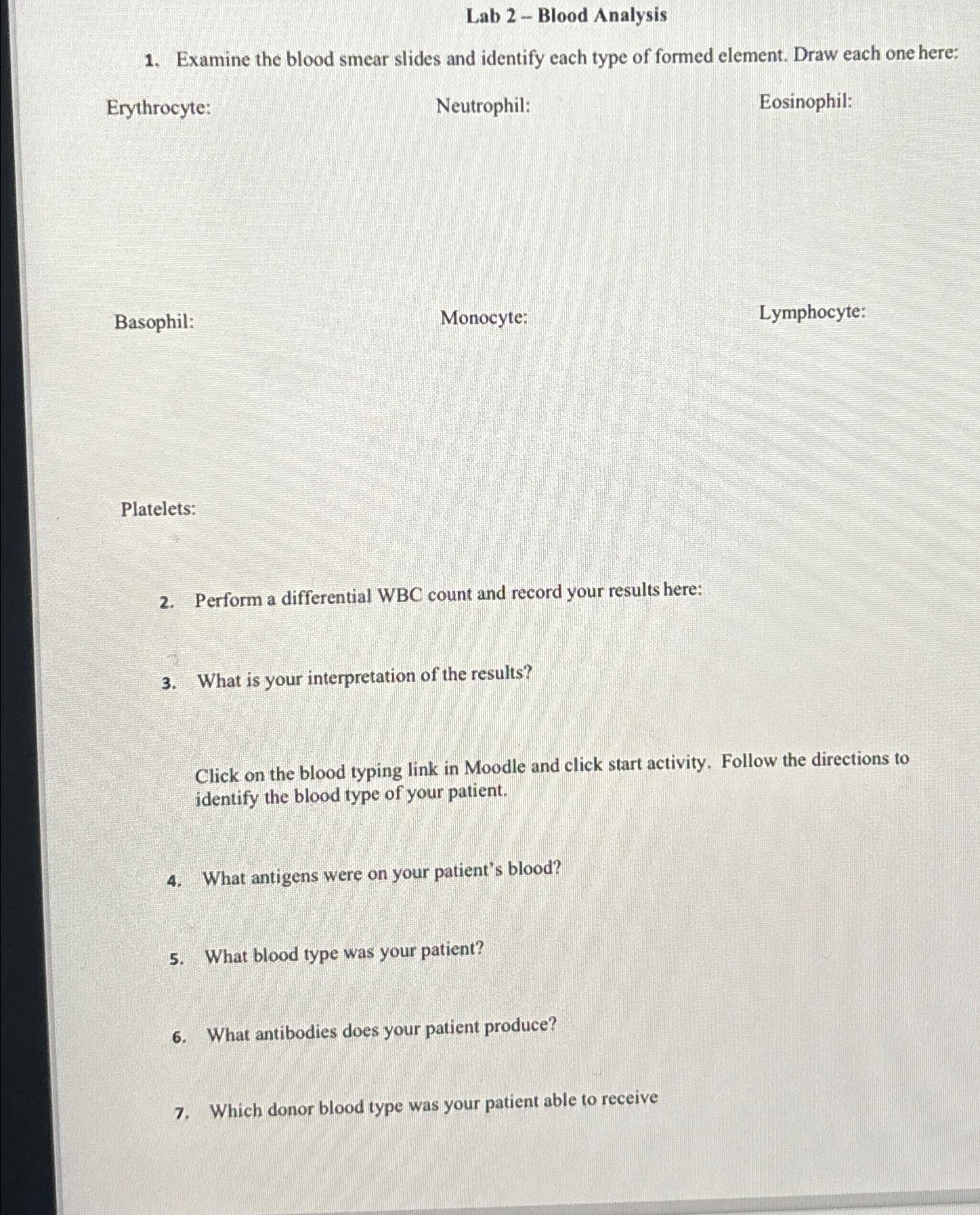 Solved Lab 2 - ﻿Blood AnalysisExamine the blood smear slides | Chegg.com