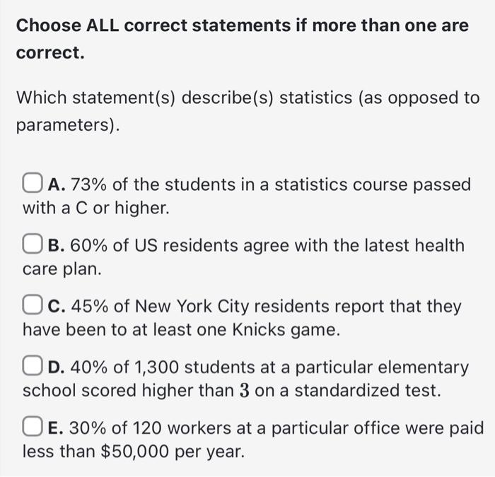 Solved Choose ALL correct statements if more than one are | Chegg.com