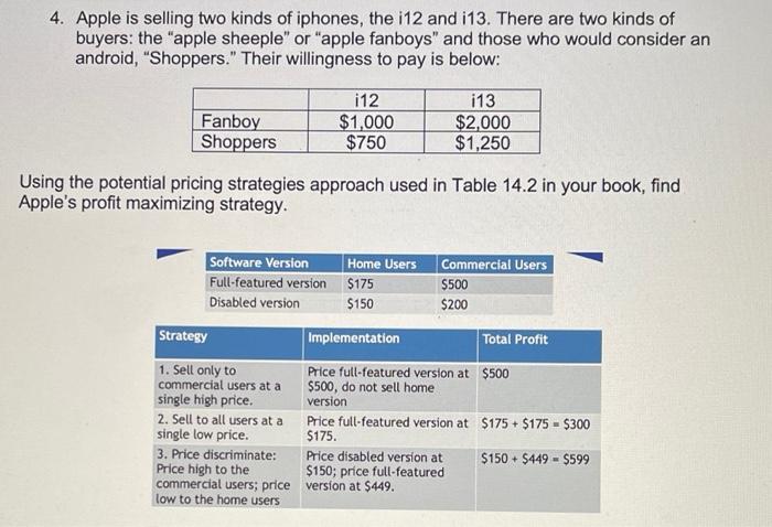 Solved 4. Apple is selling two kinds of iphones, the i12 and | Chegg.com