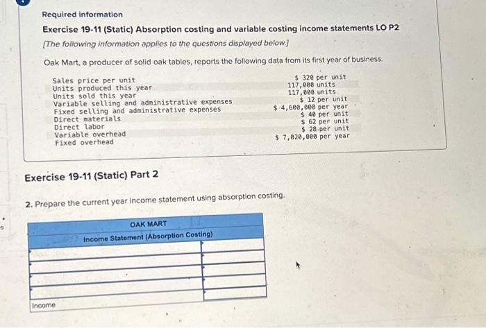Solved Required information Exercise 19-11 (Static) | Chegg.com