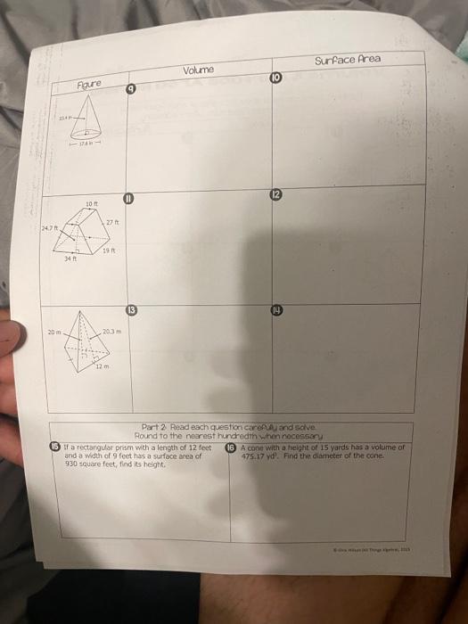 Volume \& surface Area Review Part 2 Read each | Chegg.com