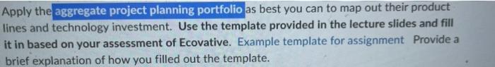 Solved Apply the aggregate project planning portfolio as | Chegg.com