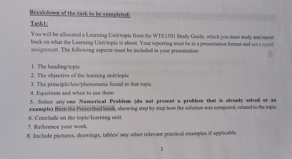 Solved Breakdown of the task to be completed:Task1: Topic | Chegg.com