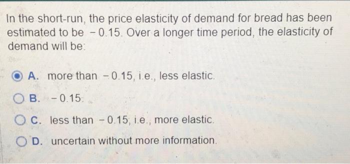 Solved In the short-run, the price elasticity of demand for | Chegg.com