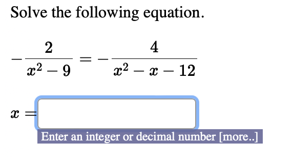 Solved Solve the following equation.-2x2-9=-4x2-x-12x | Chegg.com