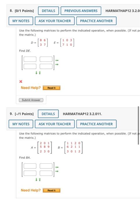 Solved Use The Following Matrix To Perform The Indicated 