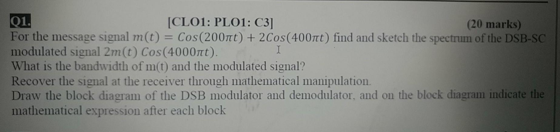 Solved Q1. [CLO1: PLO1: C3] (20 marks) For the message | Chegg.com