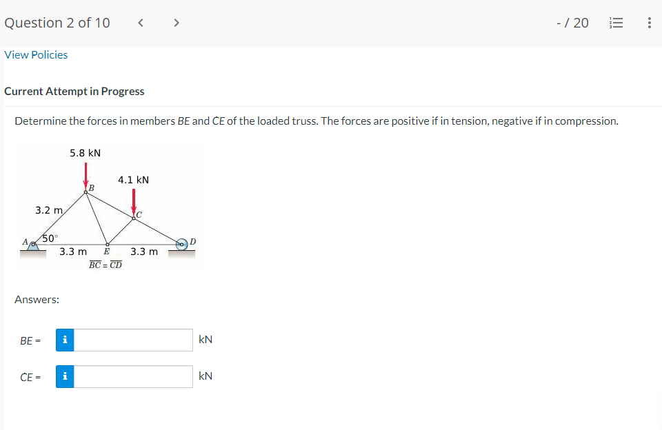Solved Current Attempt in ProgressDetermine the forces in | Chegg.com