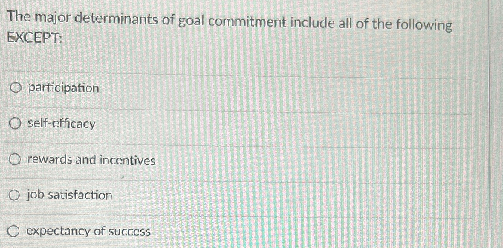 Solved The major determinants of goal commitment include all | Chegg.com