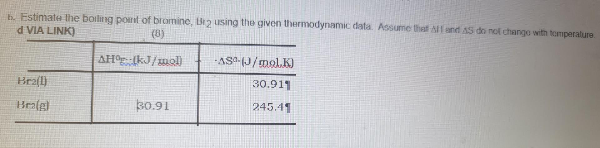 Solved b. Estimate the boiling point of bromine, Br2 using | Chegg.com