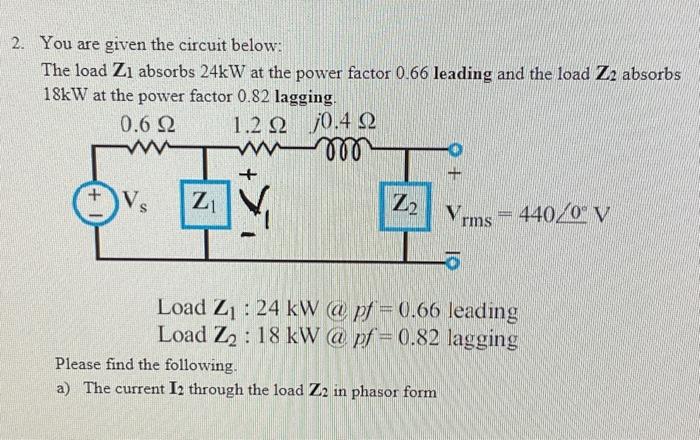 Solved You are given the circuit below: The load Z1 absorbs | Chegg.com