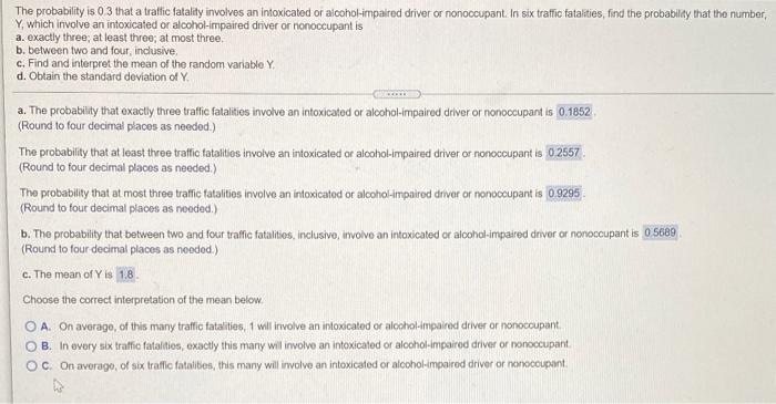 Solved The probability is 0 3 that a traffic fatality | Chegg.com