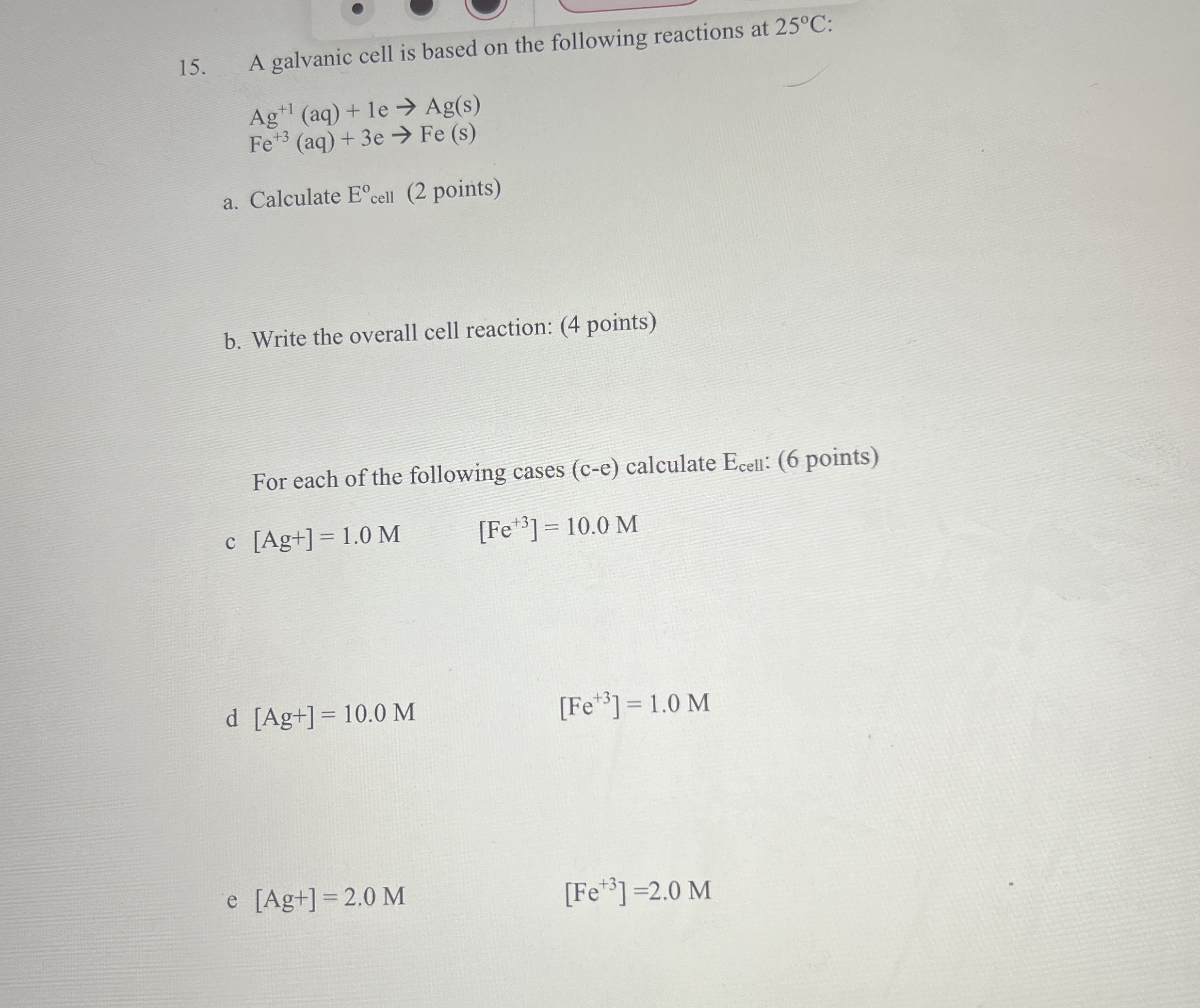 Solved A galvanic cell is based on the following reactions | Chegg.com