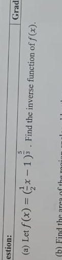 Solved estion:(a) ﻿Let f(x)=(12x-1)53. ﻿Find the inverse | Chegg.com